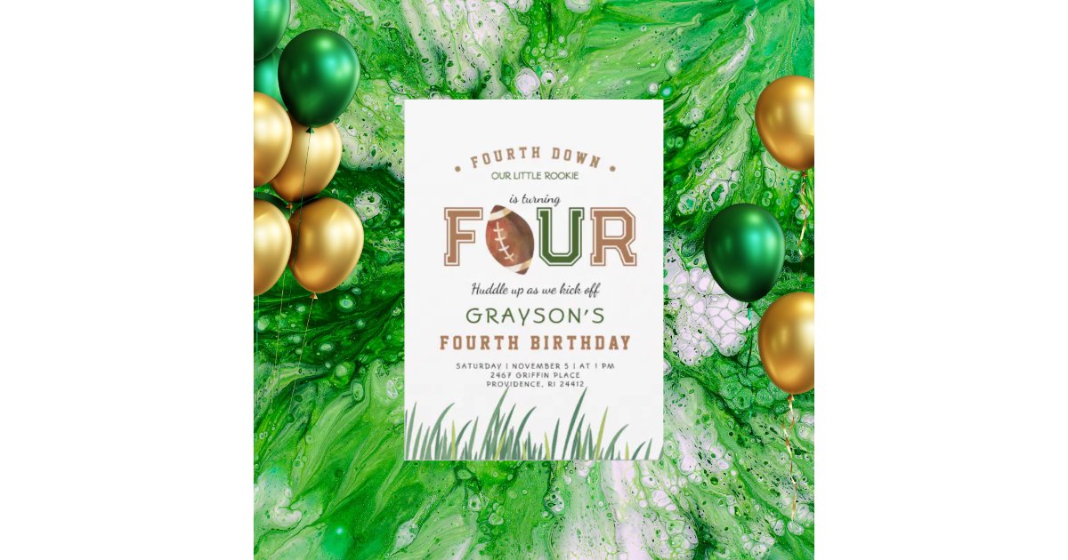 Huddle Up Football 4th Birthday Party Invitation | Zazzle
