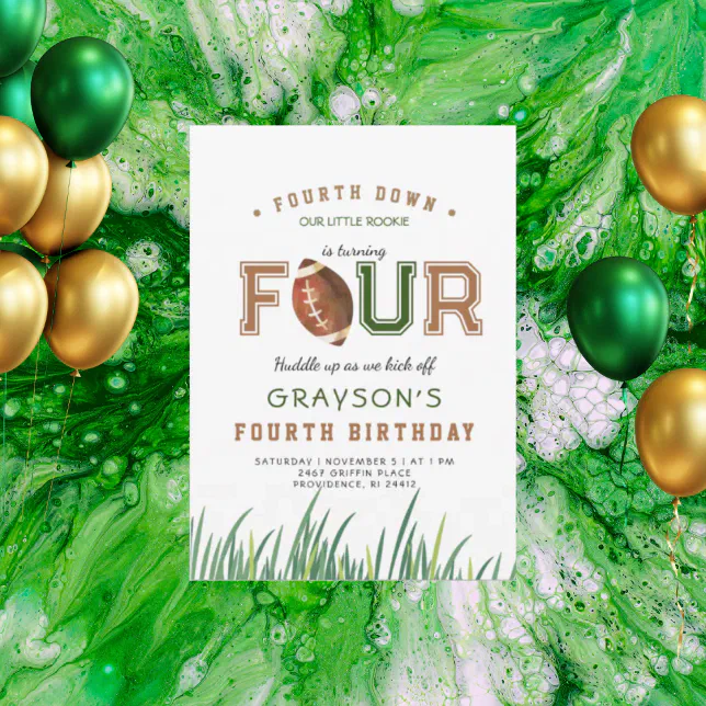 Huddle Up Football 4th Birthday Party Invitation | Zazzle