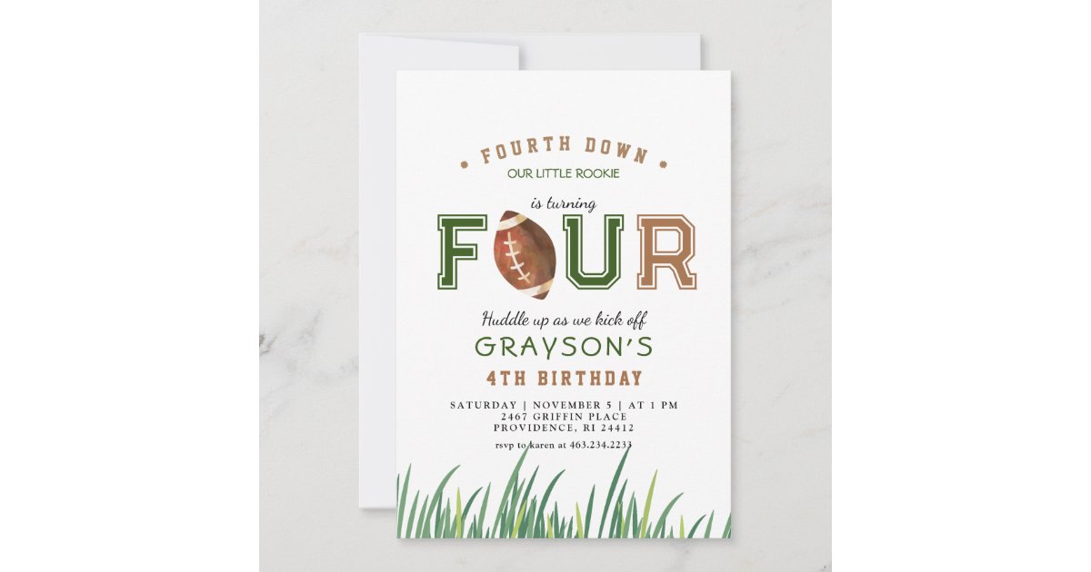 Huddle Up Football 4th Birthday Party Invitation | Zazzle