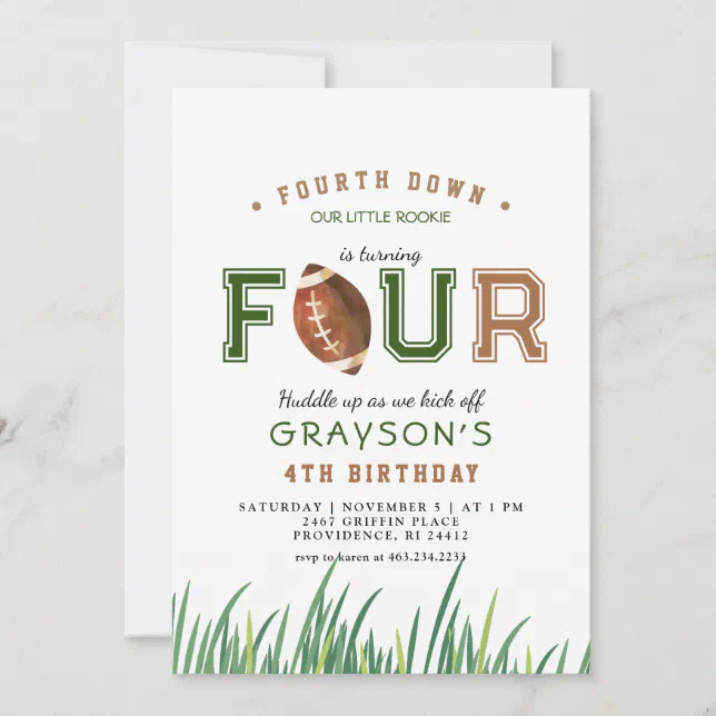 Huddle Up Football 4th Birthday Party Invitation | Zazzle