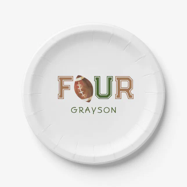 Huddle Up Football 4th Birthday Party Paper Plates | Zazzle