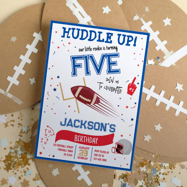 Huddle Up Little Rookie Cute Football Birthday Invitation | Zazzle