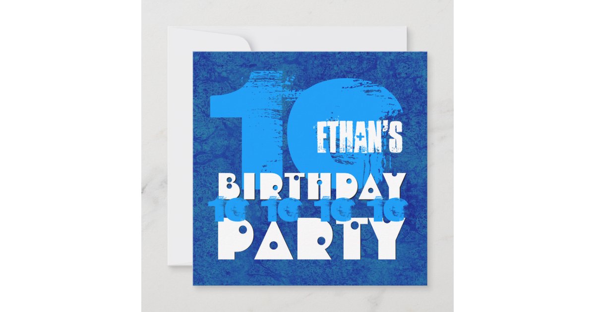 HUES of BLUE 10th Birthday Party 10 Year Old V02A Invitation | Zazzle