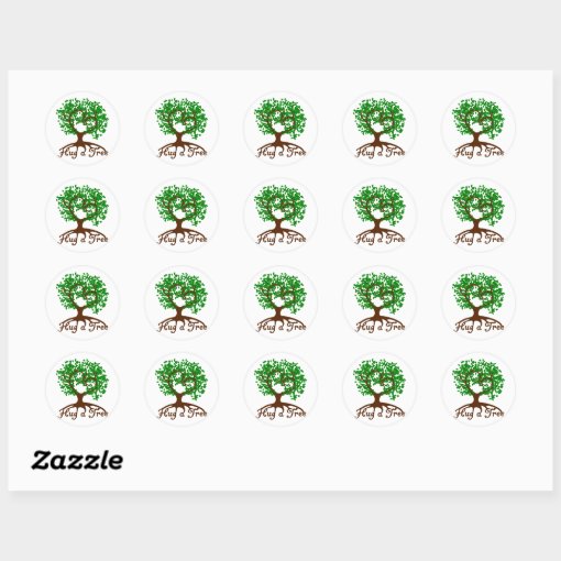 Hug a Tree Round Sticker | Zazzle