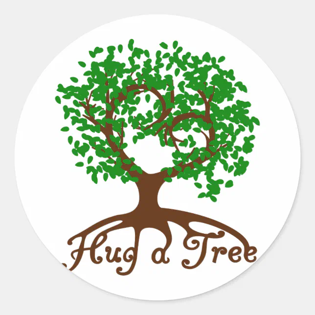 Hug a Tree Round Sticker | Zazzle