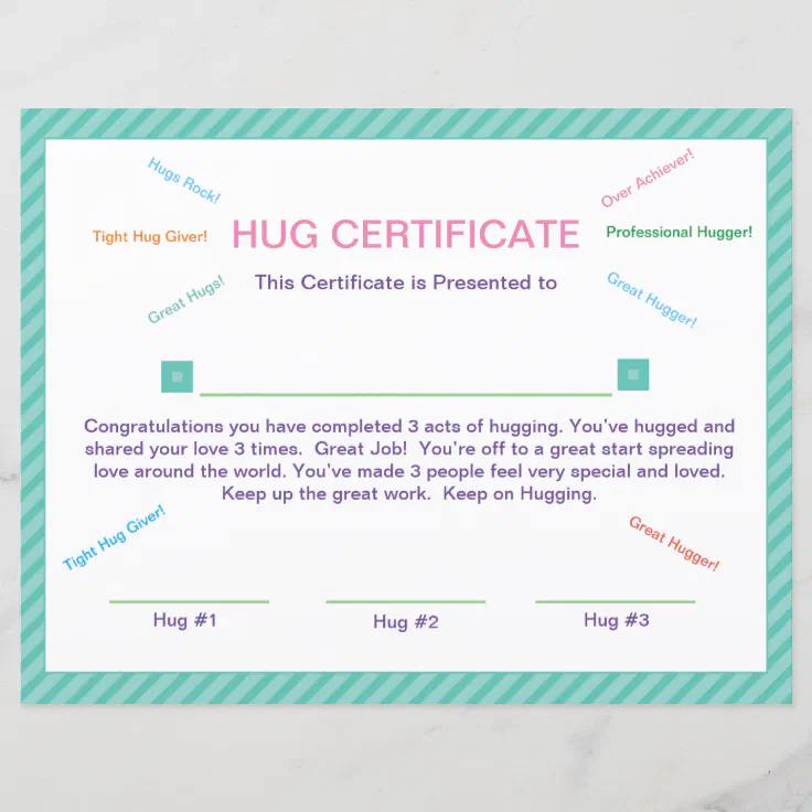 Hug Certificate Good Behavior Manners Certificate | Zazzle