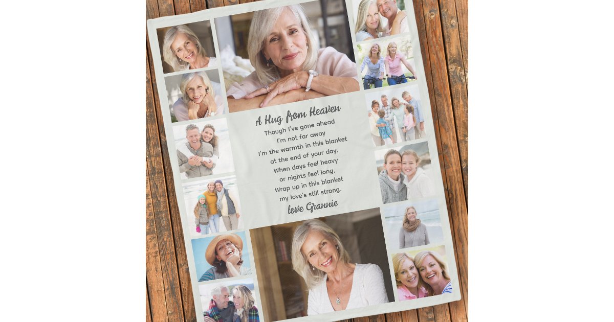 Hug from Heaven Poem Multi Photo Collage Memorial Fleece Blanket | Zazzle