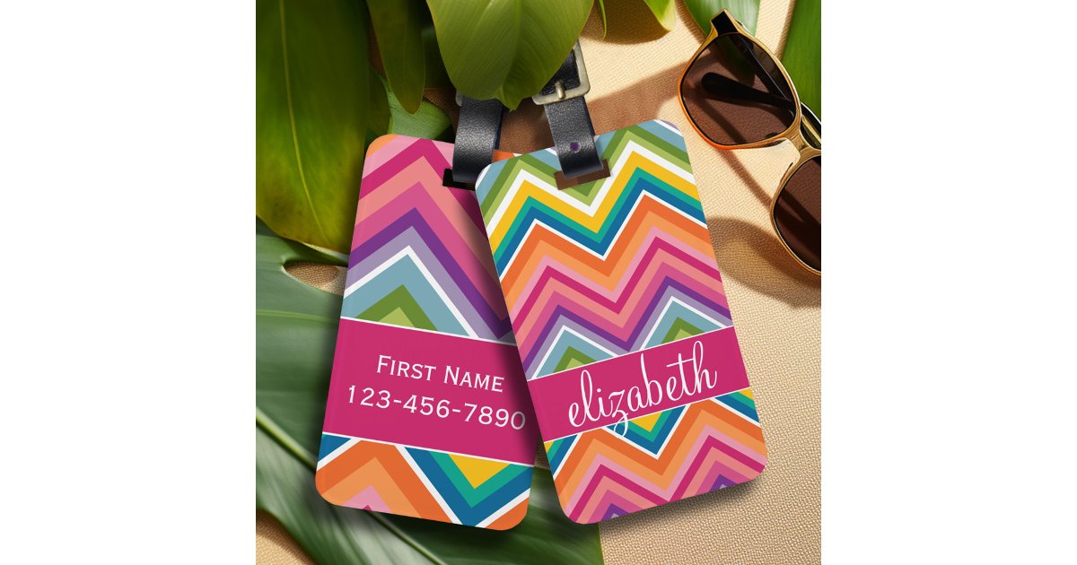 Huge Colorful Chevron Pattern with Name Luggage Tag | Zazzle