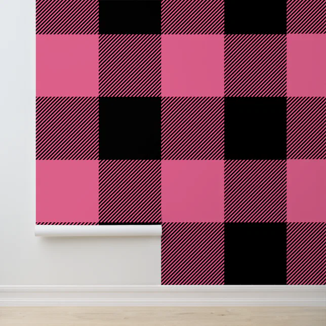 Huge French Pink and Black Buffalo Plaid Wallpaper | Zazzle