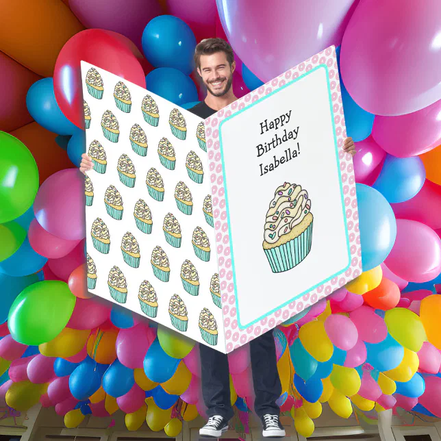Huge Jumbo-Sized Personalized Cupcake Birthday Card | Zazzle