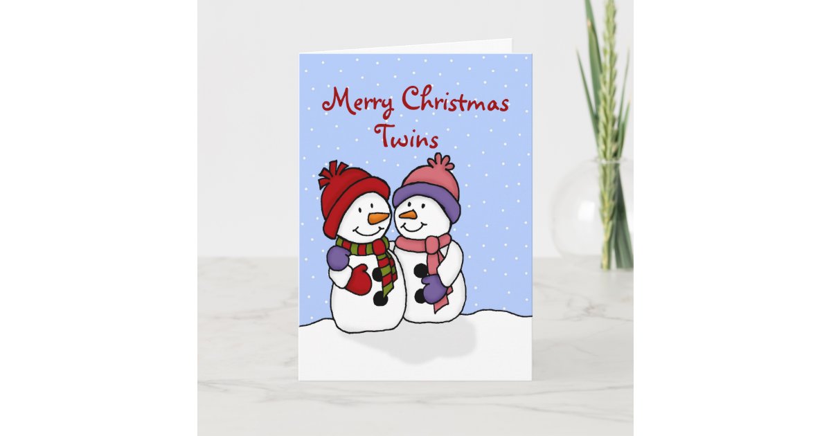 Hugging snowmen twins Christmas card | Zazzle