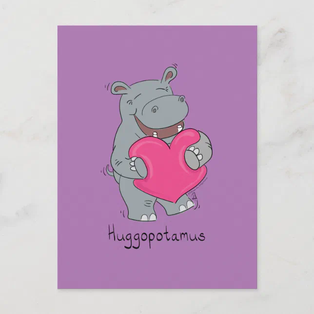 Huggopotamus Valentine's Day Hippo Postcard Purple | Zazzle