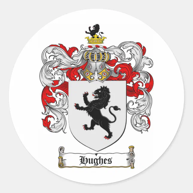 HUGHES FAMILY CREST - HUGHES COAT OF ARMS CLASSIC ROUND STICKER | Zazzle