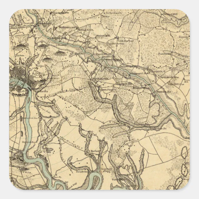 Hughes Military Map Of Richmond and Petersburgh Square Sticker | Zazzle