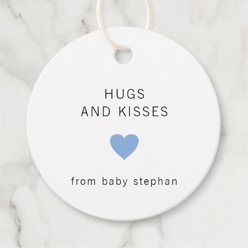 Hugs and Kisses Modern Blue Boy Baby Shower Favor Tags | Zazzle