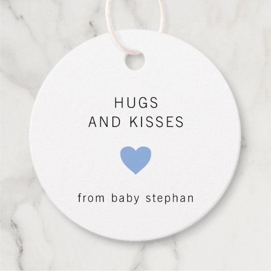 Hugs and Kisses Modern Blue Boy Baby Shower Favor Tags | Zazzle.com