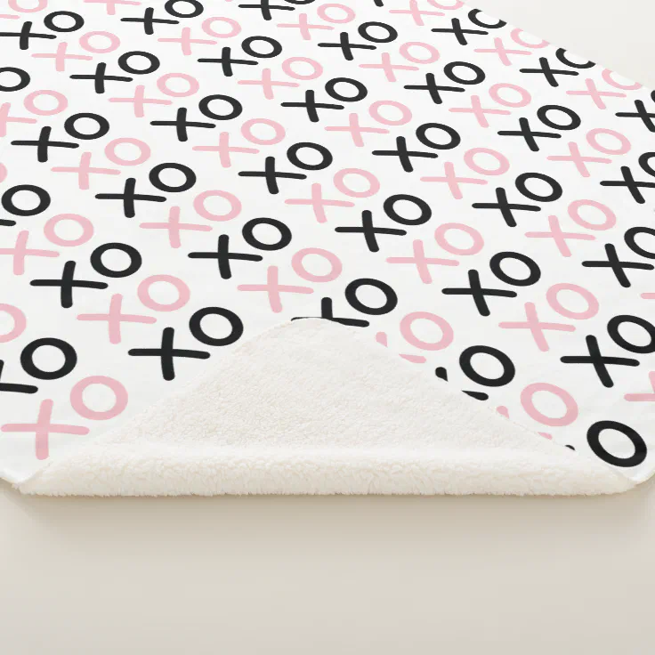 Hugs and Kisses OXOX Pink and Black Pattern Sherpa Blanket | Zazzle