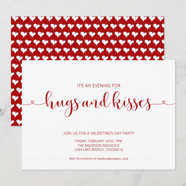 Hugs and Kisses Valentine's Day Party Card | Zazzle