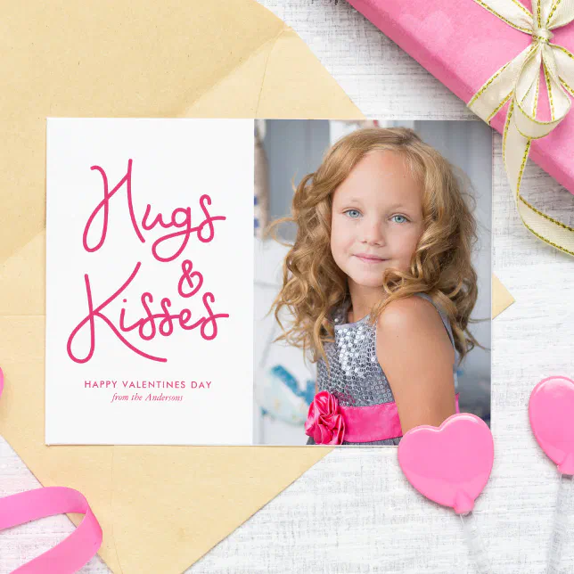 "Hugs and Kisses" Valentines Day Photo Holiday Card | Zazzle
