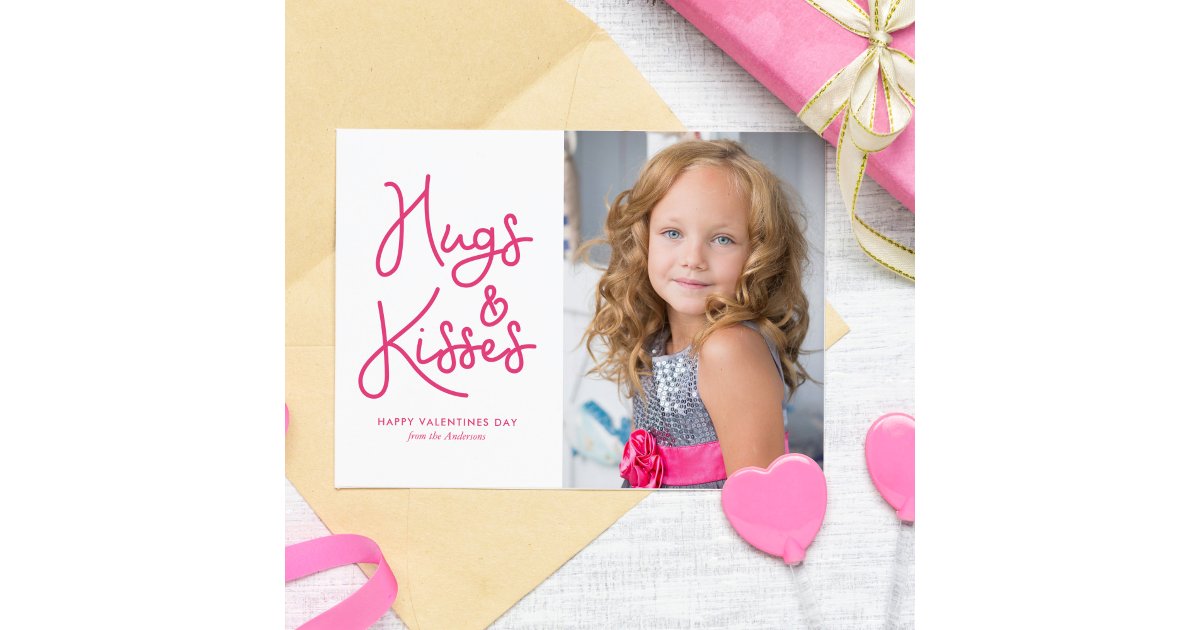"Hugs and Kisses" Valentines Day Photo Holiday Card | Zazzle