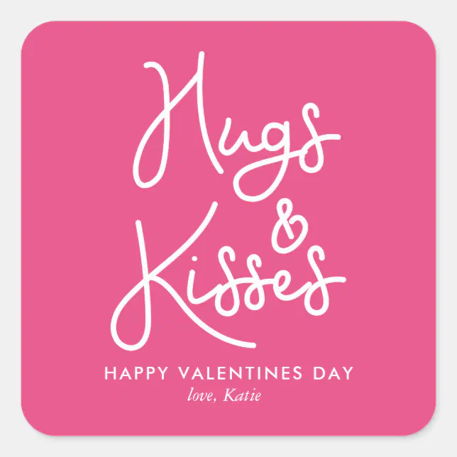 "Hugs and Kisses" Valentines Day Square Sticker | Zazzle