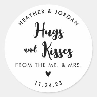 Hugs and Kisses Wedding Chocolate Favors Classic Round Sticker | Zazzle