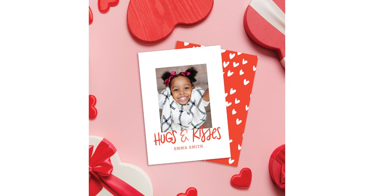 Hugs & Kisses Valentine's Classroom Photo Card | Zazzle