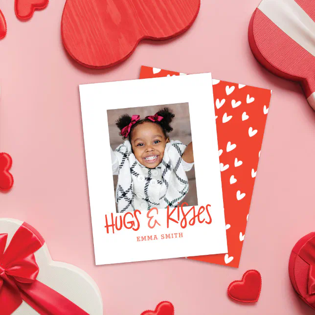 Hugs & Kisses Valentine's Classroom Photo Card | Zazzle