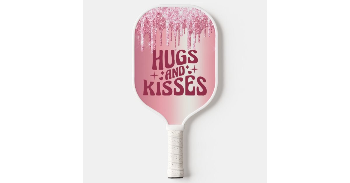 HUGS & KISSES VALENTINE'S PINK GLITTER DRIP CUSTOM PICKLEBALL PADDLE ...