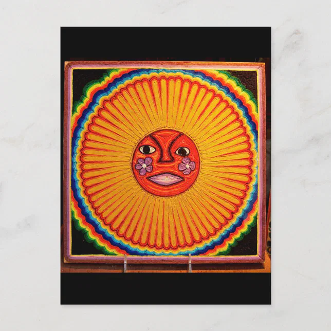 Huichol String Art Sun Mexican Folk Art Postcard | Zazzle