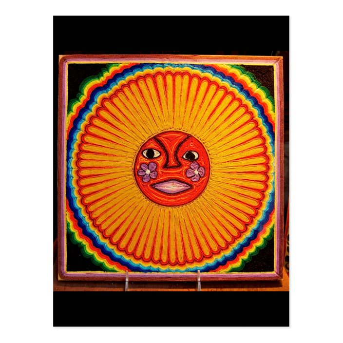 Huichol String Art Sun Mexican Folk Art Postcard | Zazzle.com