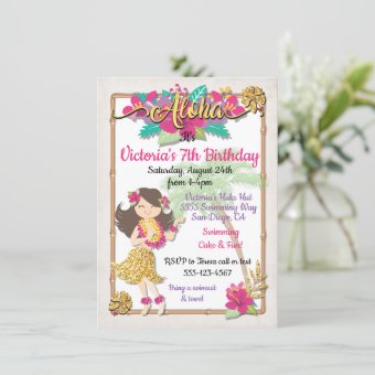 Hula Girl Tropical Pool party Birthday Invitation | Zazzle