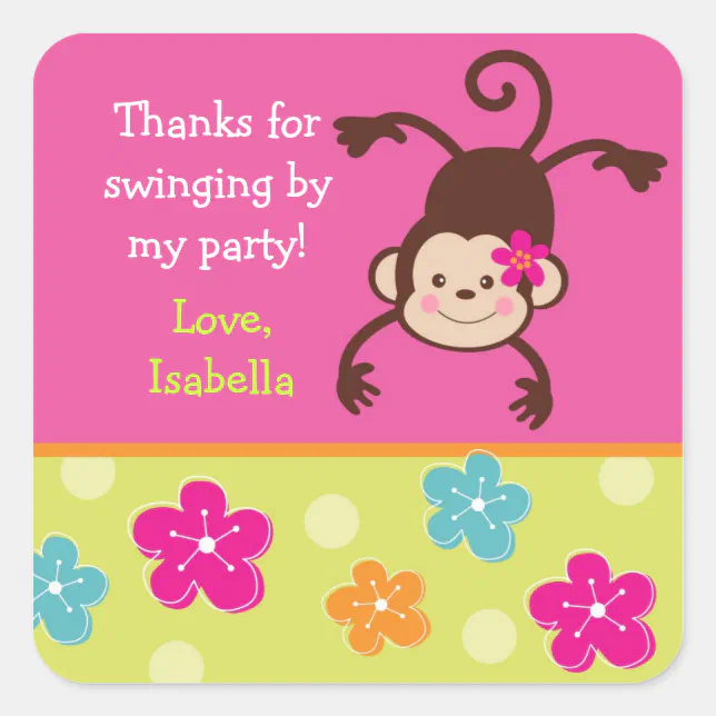Hula Monkey Luau Bithday Party Favor Stickers | Zazzle