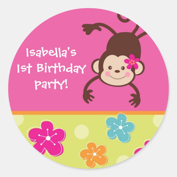 Hula Monkey Luau Bithday Party Favor Stickers | Zazzle
