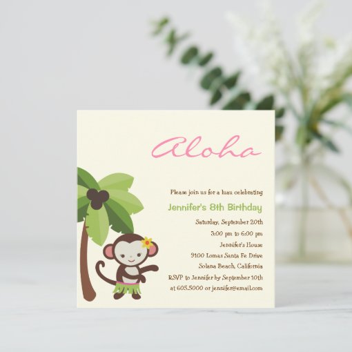 Hula Monkey Luau Party Invitation | Zazzle