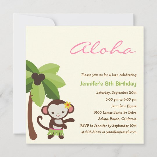 Hula Monkey Luau Party Invitation | Zazzle.com