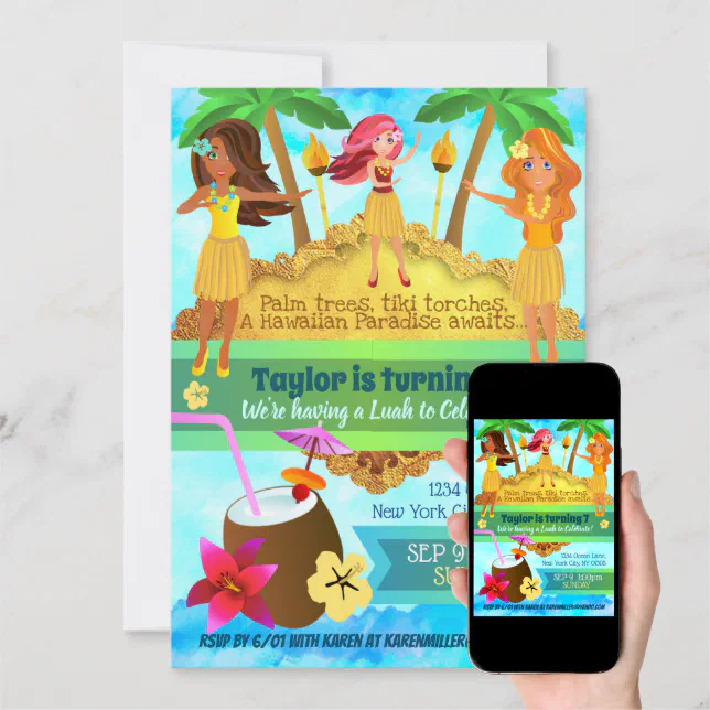 Hula on Over Luah Birthday Invitations | Zazzle