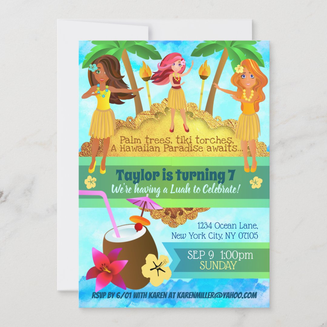 Hula on Over Luah Birthday Invitations | Zazzle
