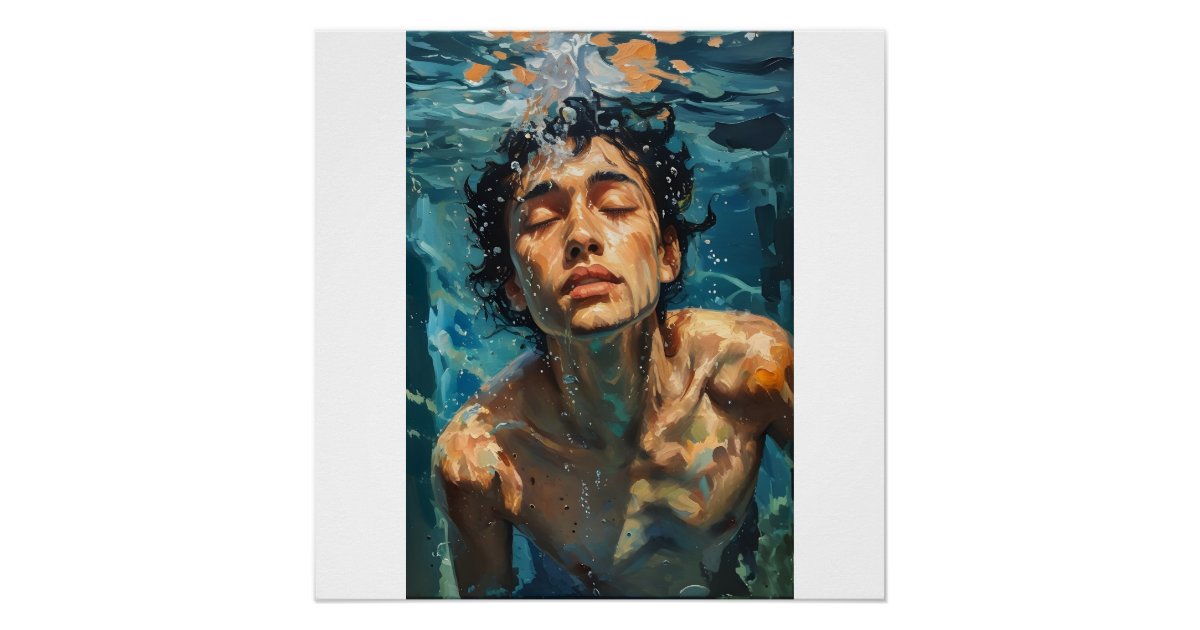 Human figure in the water oil painting art poster | Zazzle