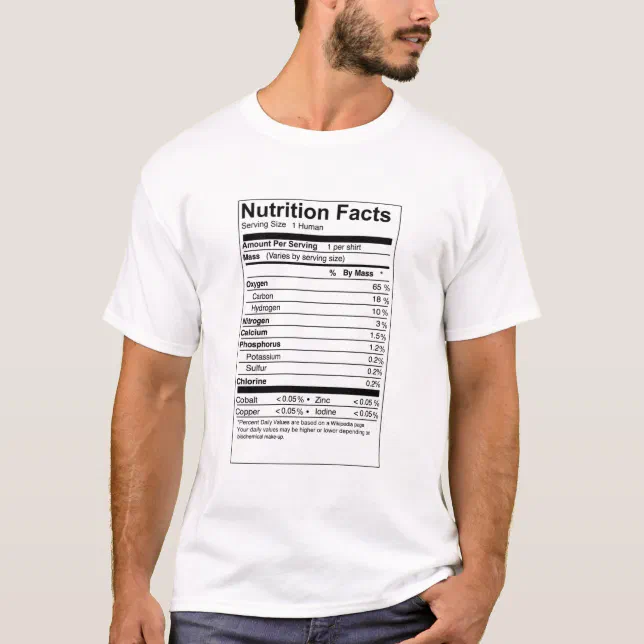 Human Nutritional Facts T-Shirt | Zazzle
