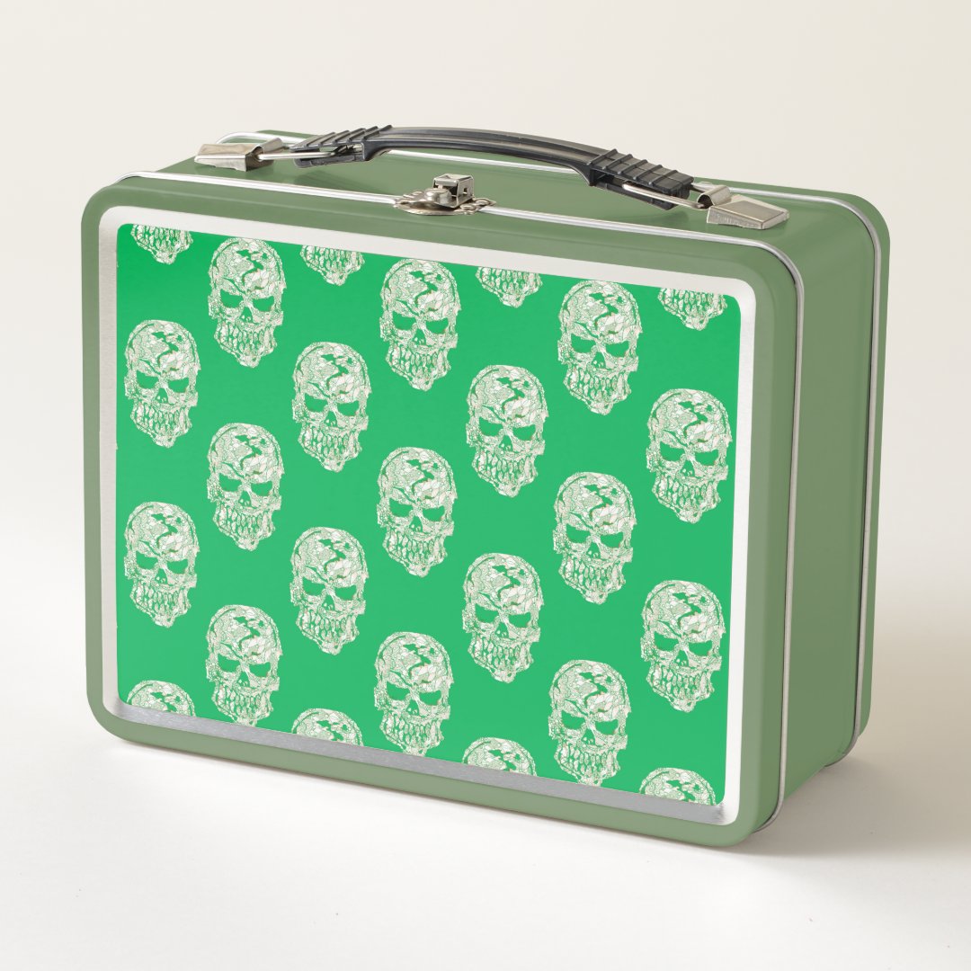 Human Skulls Pattern Green Metal Lunch Box Zazzle