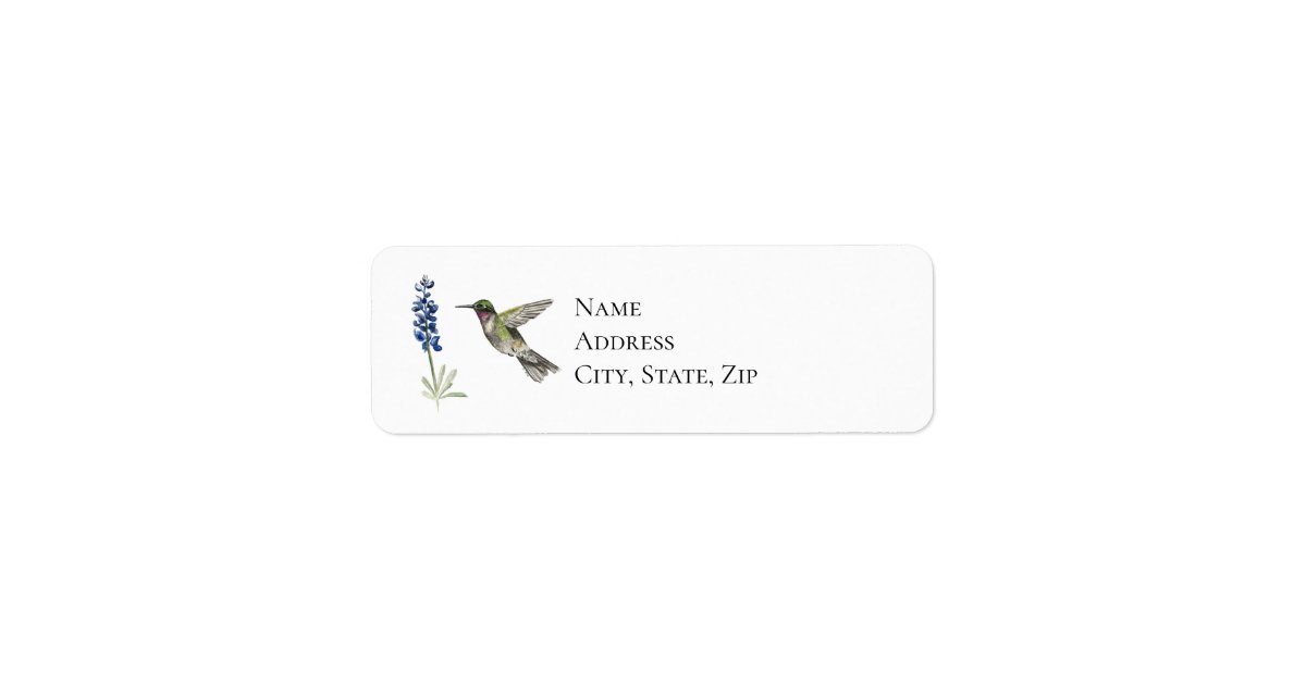 Hummingbird and Bluebonnet Label | Zazzle