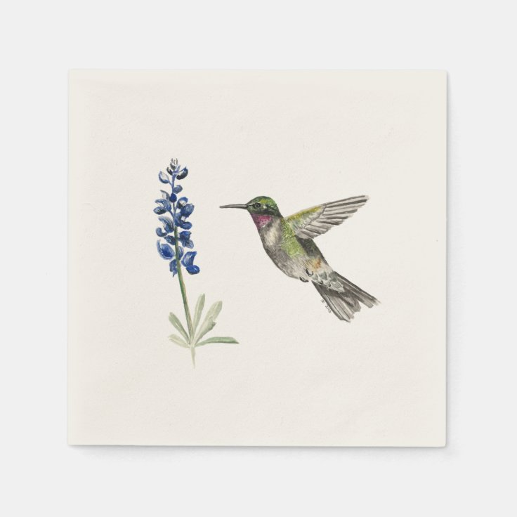 Hummingbird and Bluebonnet Paper Napkins | Zazzle