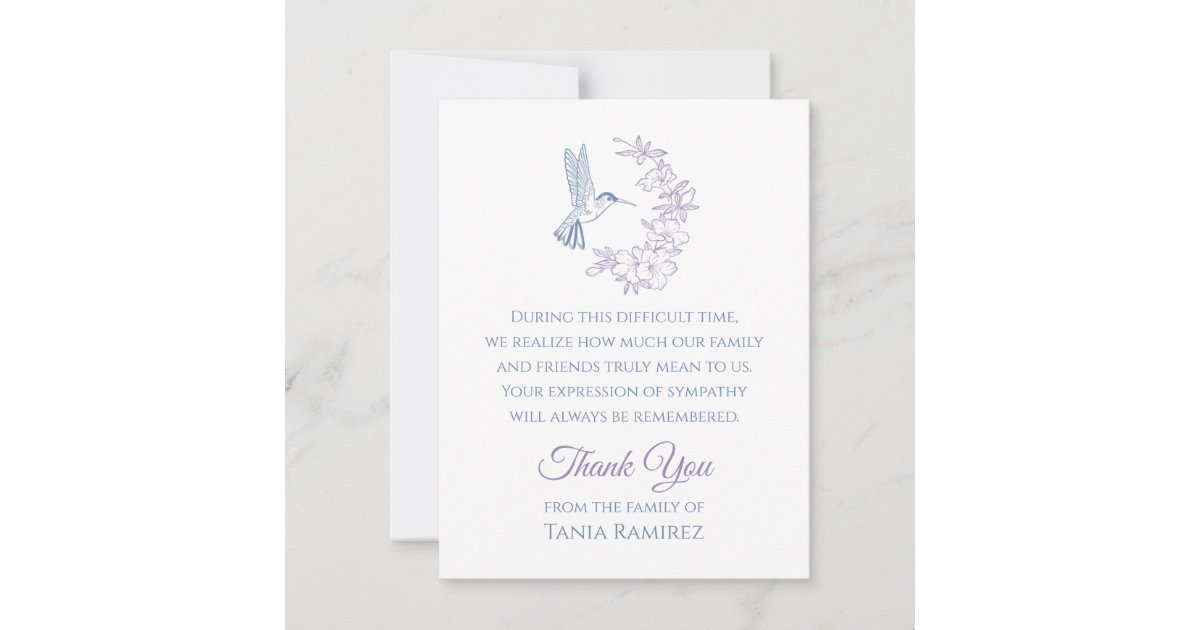 Hummingbird and Flower Sympathy Thank You Card | Zazzle