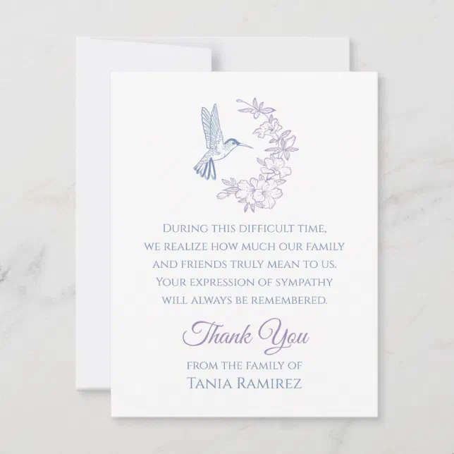 Hummingbird and Flower Sympathy Thank You Card | Zazzle