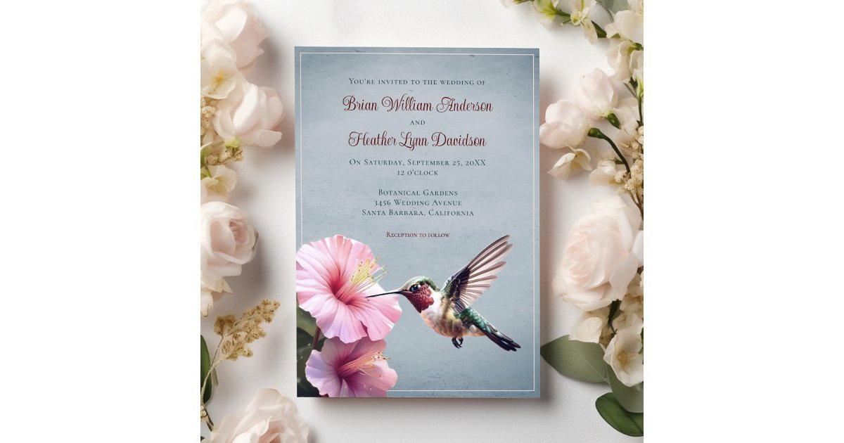 Hummingbird and Hibiscus Wedding | Blue Invitation | Zazzle