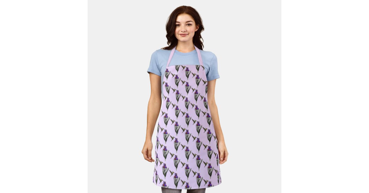 Hummingbird And Iris Flower Apron | Zazzle