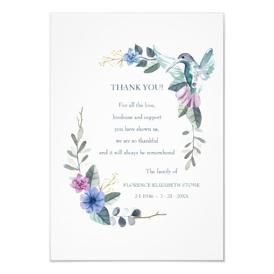 Hummingbird Bereavement Thank You Card | Zazzle.com