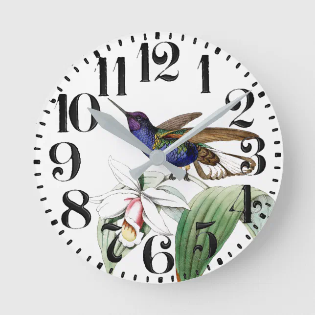 Hummingbird Bird Flowers Big Number Wall Clock | Zazzle