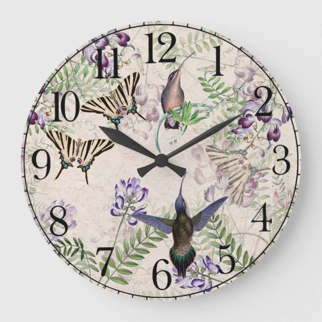 Hummingbird Birds Butterfly Floral Wall Clock | Zazzle